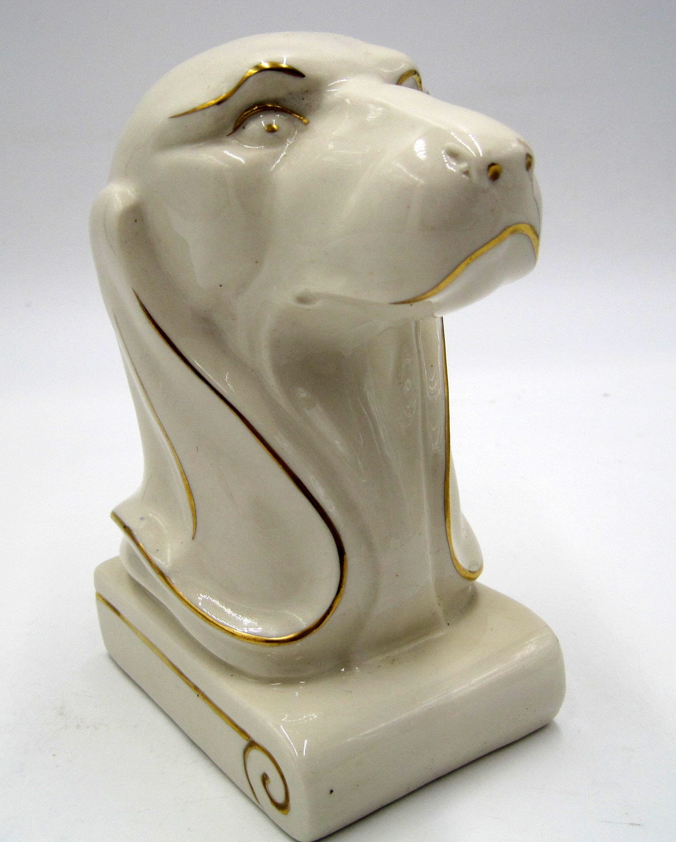 Vintage St. Regis Porcelain Dog Head Bookend White With Gold Accents 7 ...