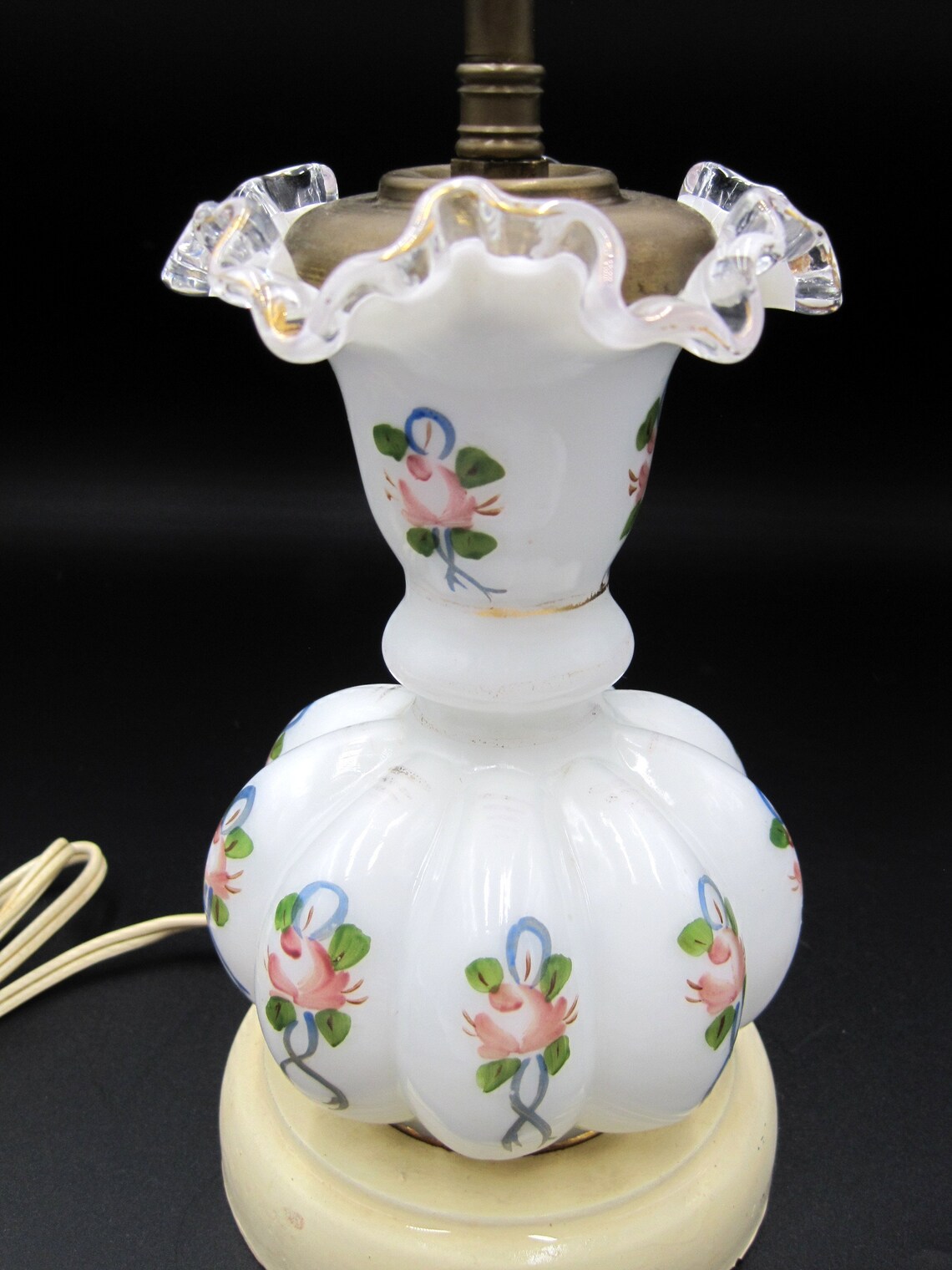 Antique Fenton Peach Crest Vase/lamp With Charleton Roses Decoration - Etsy