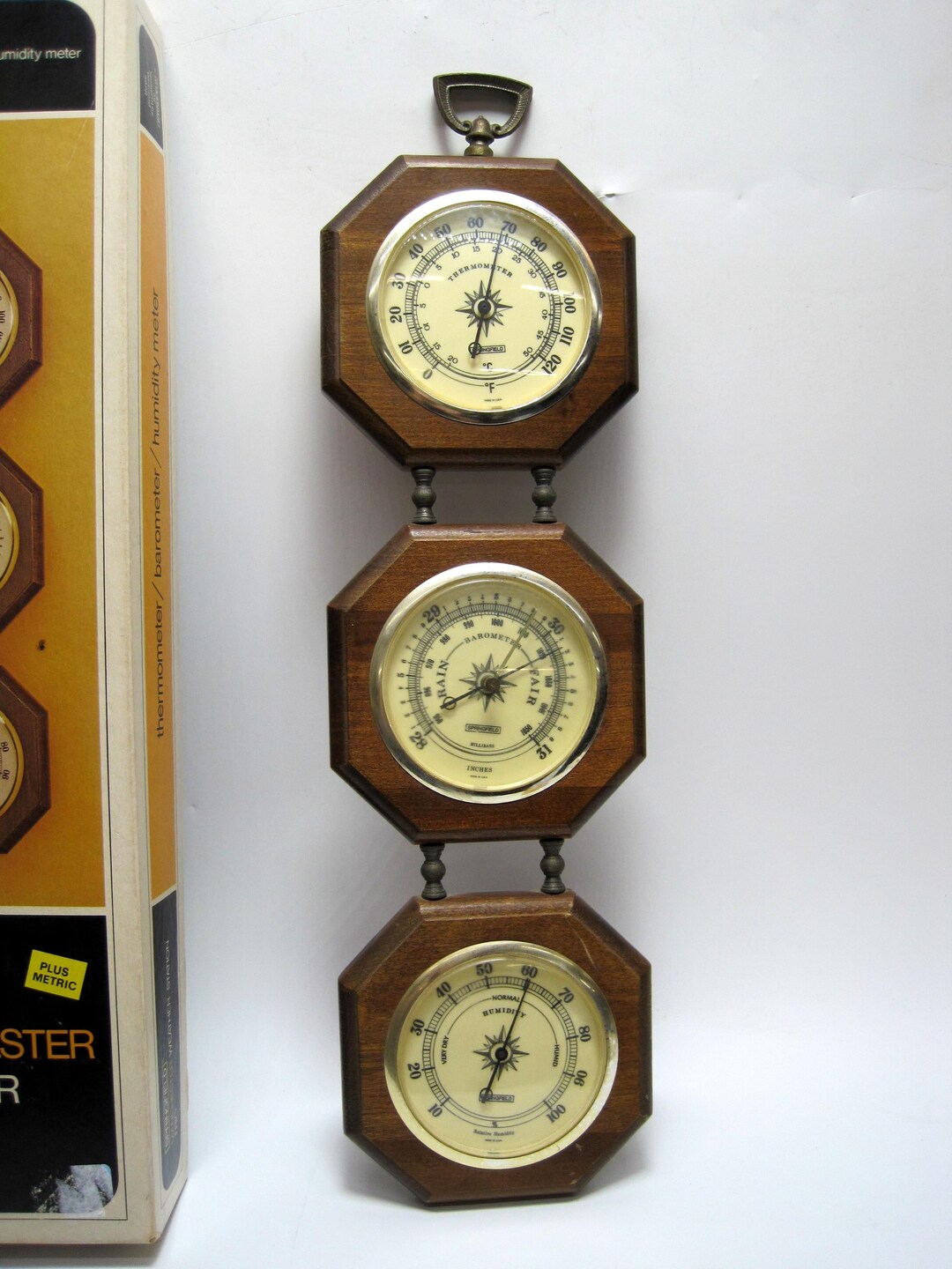 Vintage Springfield Wood Instruments Weather Station Barometer ...