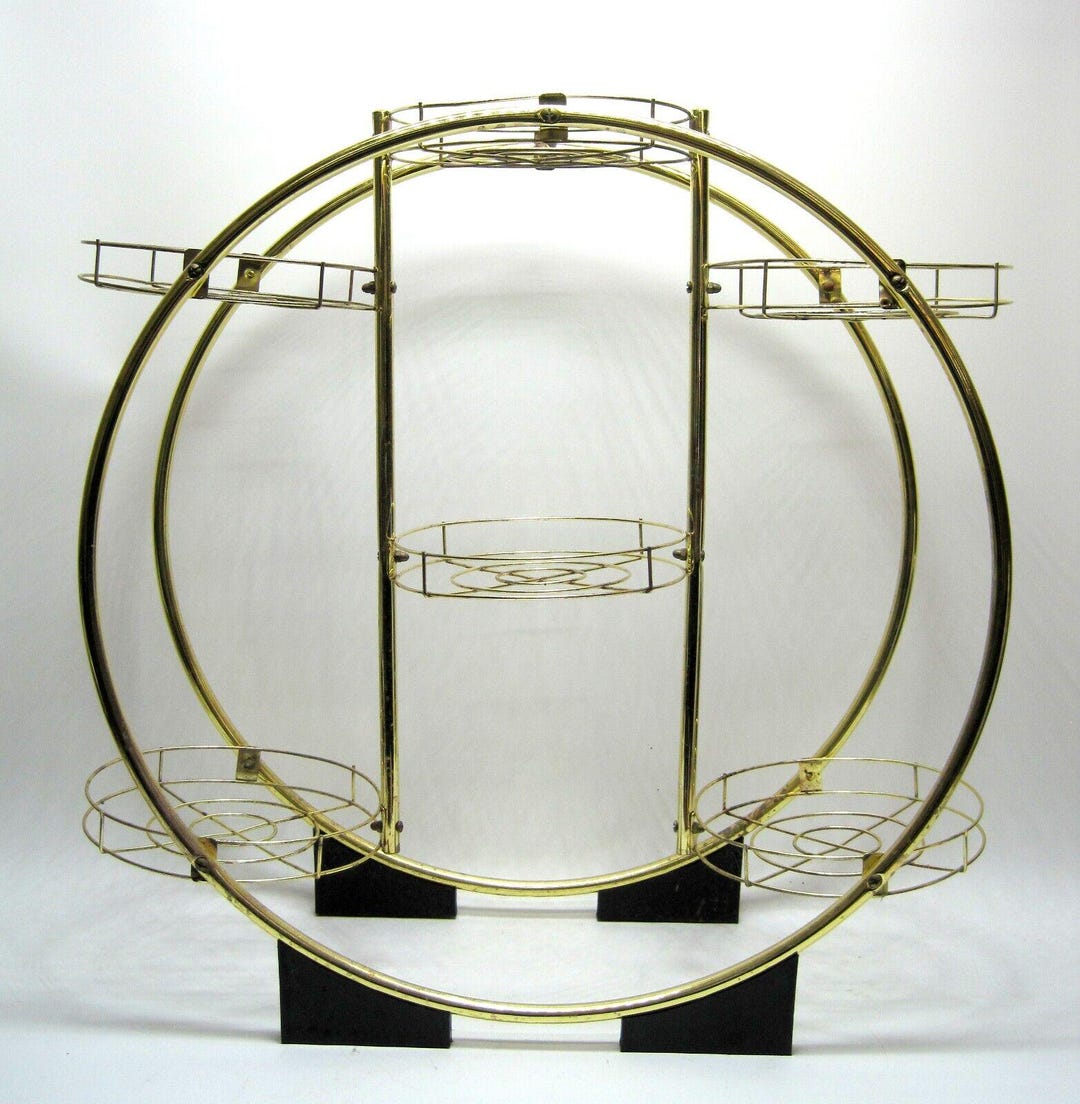 Retro Vintage MCM Circular 6~tier Shelf Gold Rod End Table Plant Stand ...