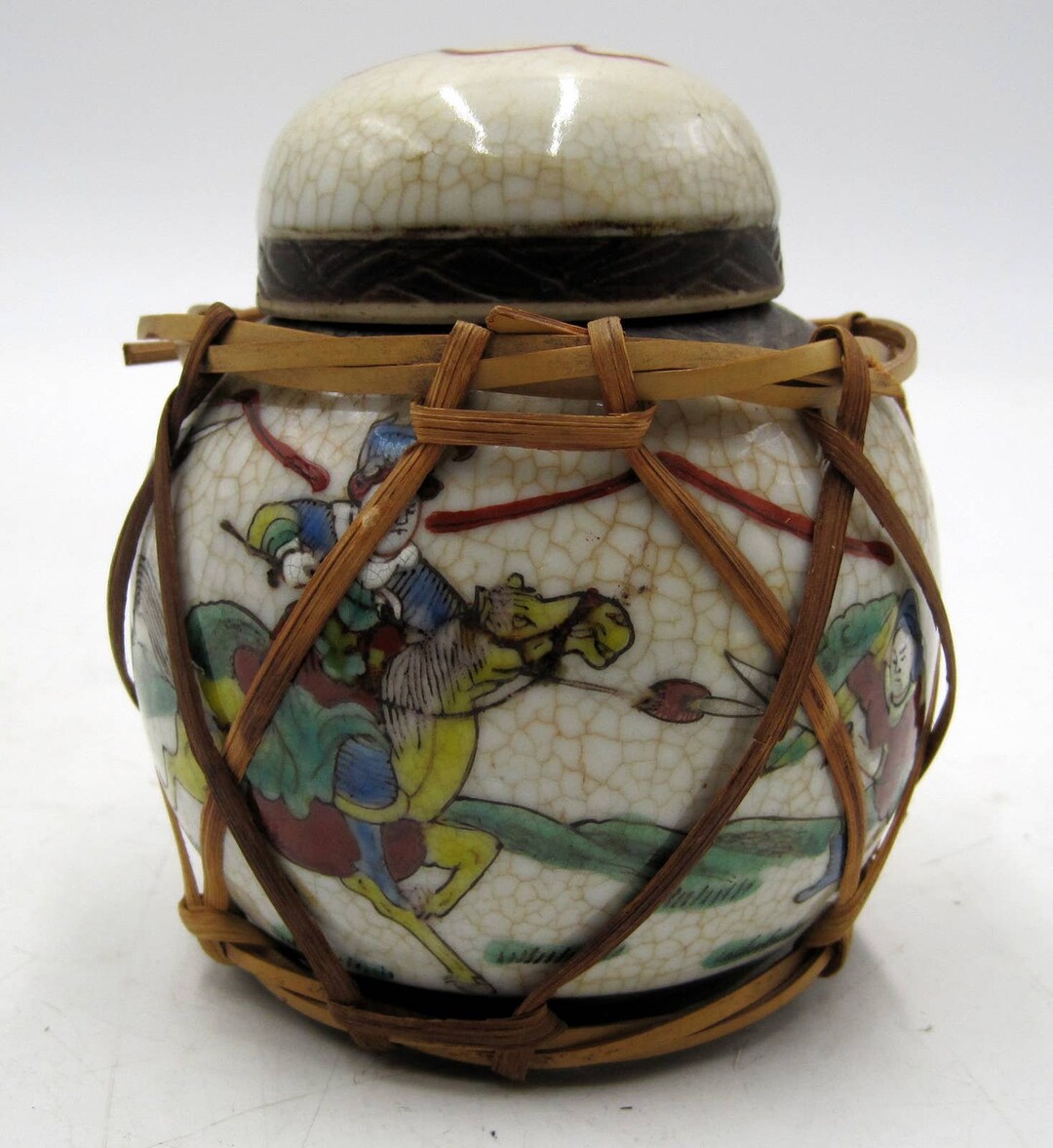 VTG Chinese Porcelain Ginger Lidded Jar Warrior Battle Scene Horse - Etsy