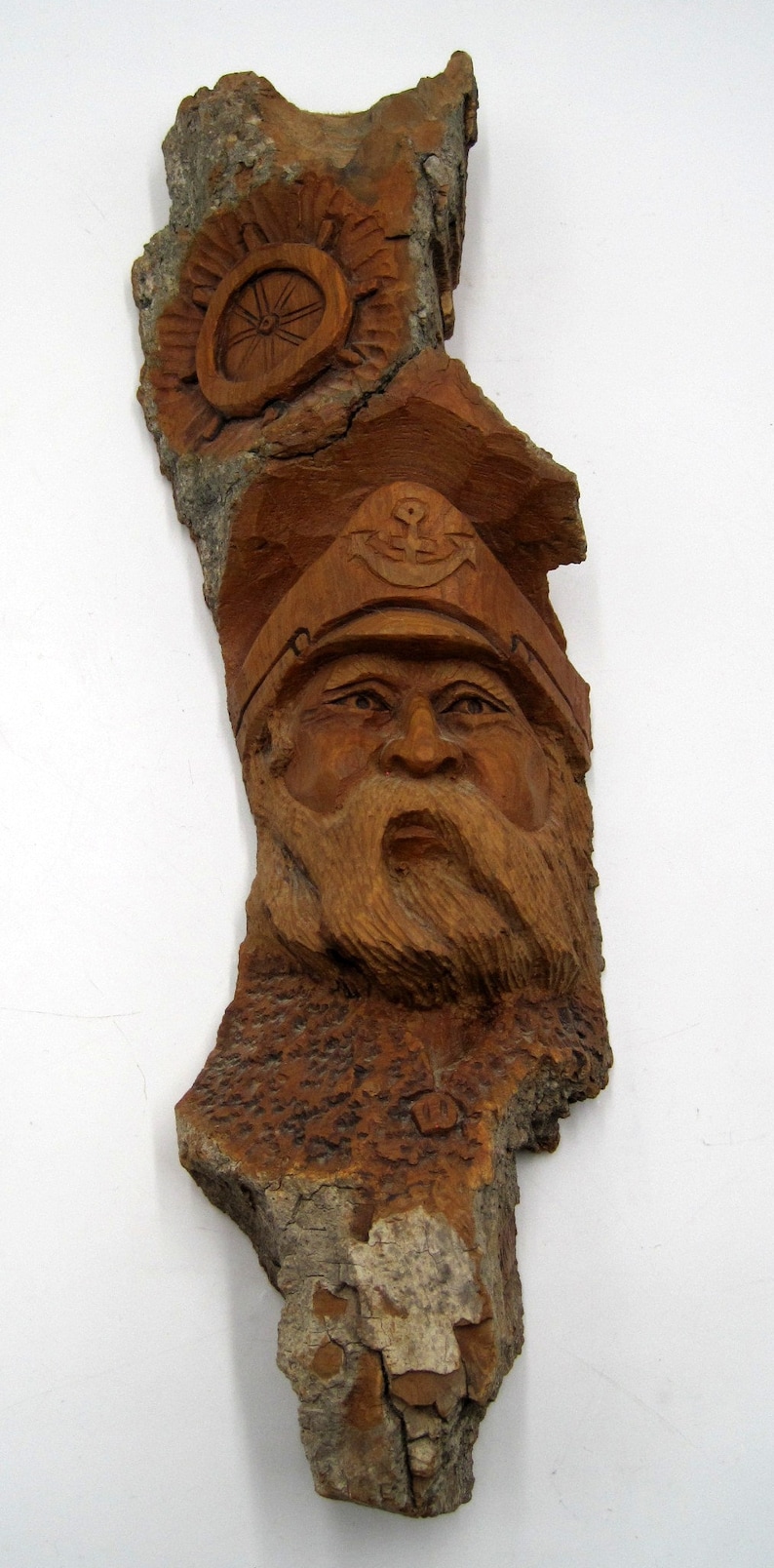 Vintage DOUG HICKS Wood Carving sea Captain Mystical Folk Art ...