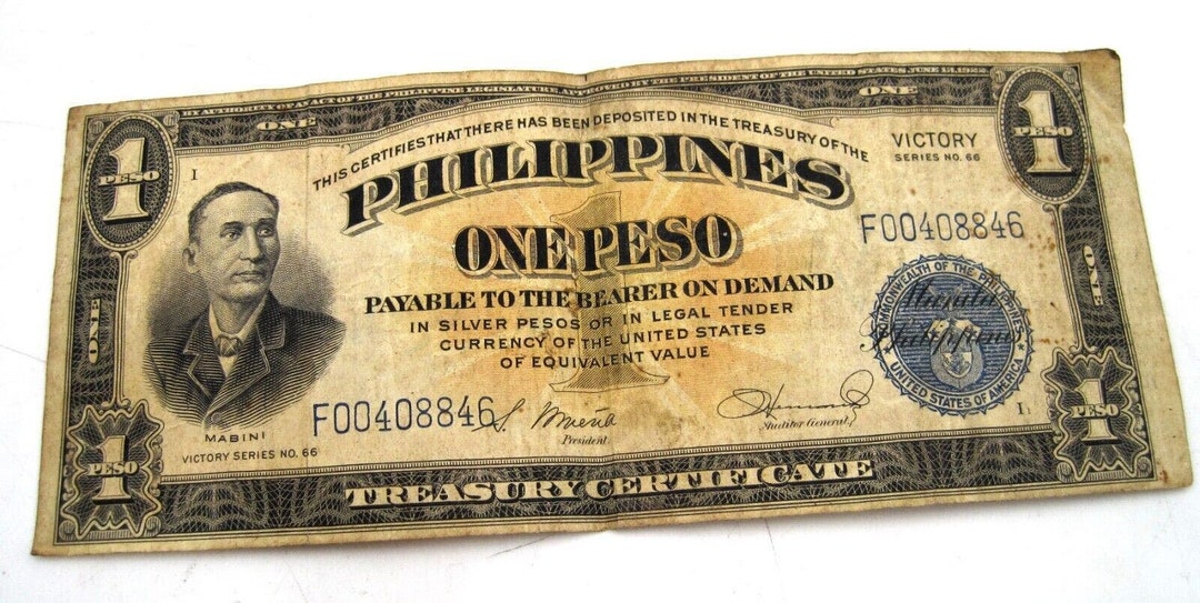 Philippine 1944 ONE Peso Victory Series 66 WW II Blue Seal Note - Etsy