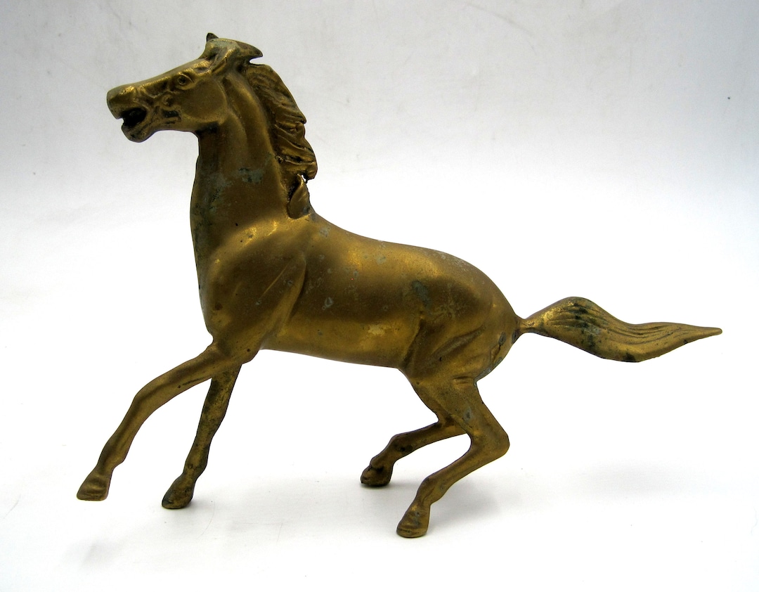 Vintage Brass Horse Figurine Statue Heavy Metal Gallop Prancing Running ...