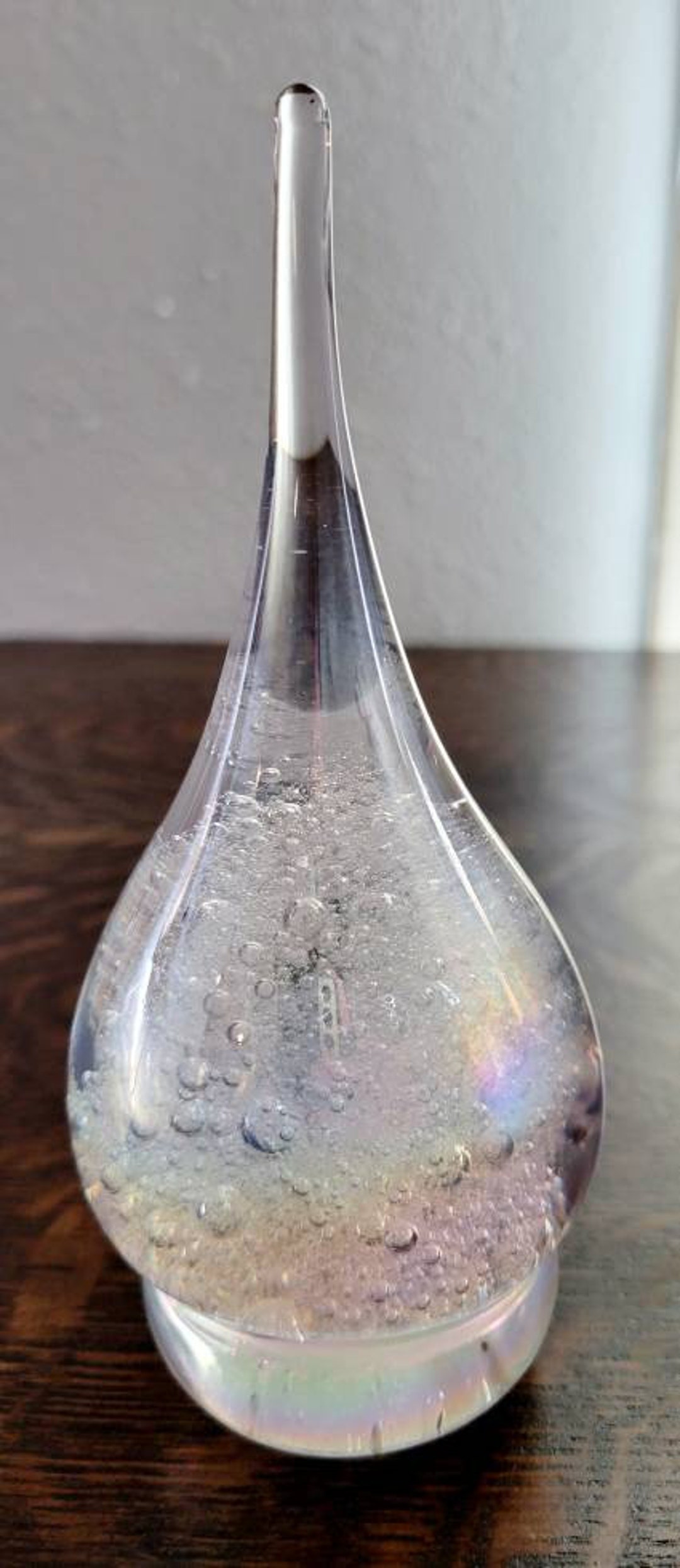 Vintage Hand Blown Glass Tear Drop Paperweight 6" Iridescent Rainbow ...