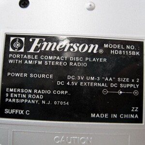 Emerson Walkman Model HD8115BK Portable CD Player Am/fm Radio Tested ...