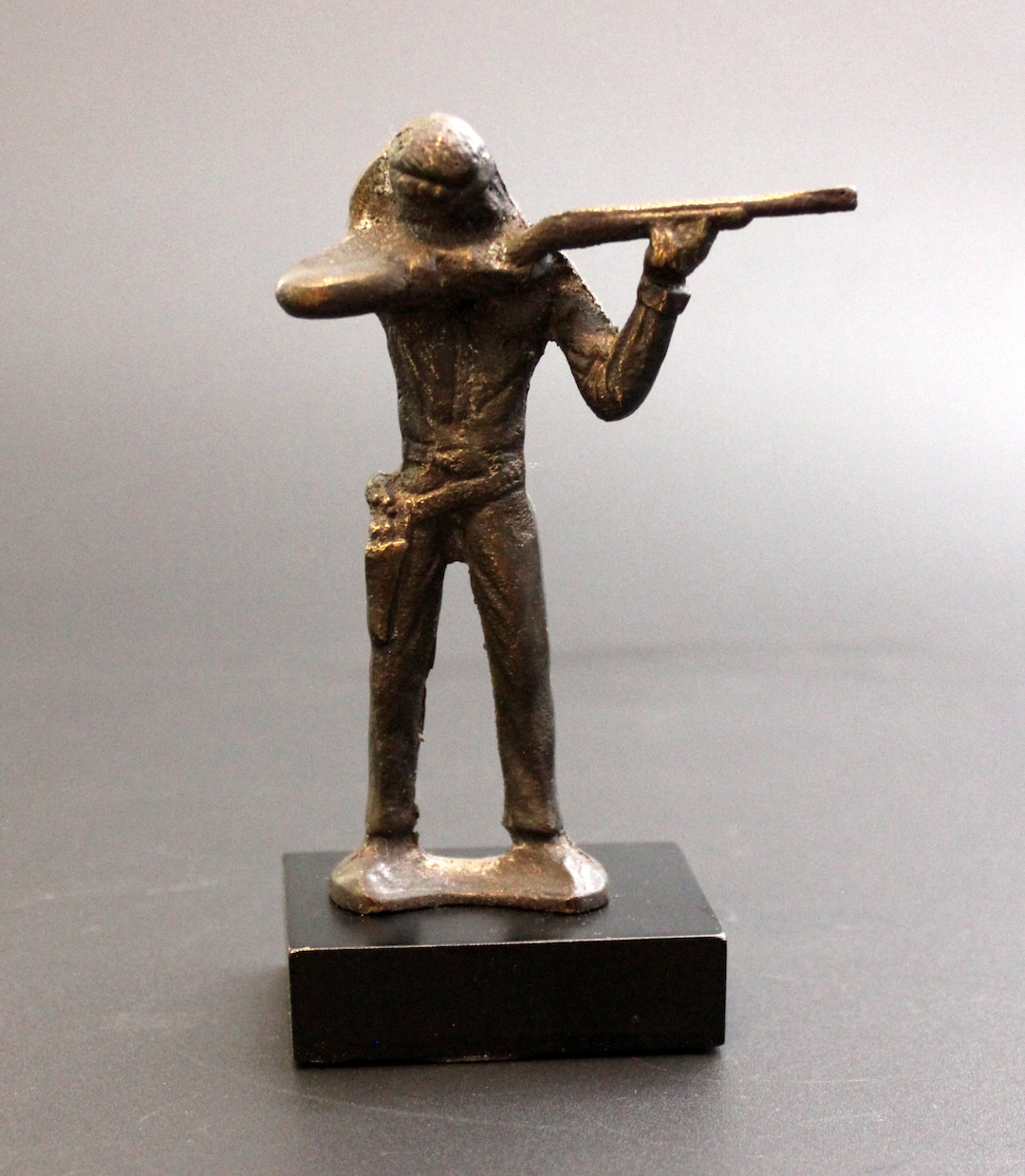 Metal Cowboy Figurine Bronze Sculpture Shooting Rifle Gun in Holster ...