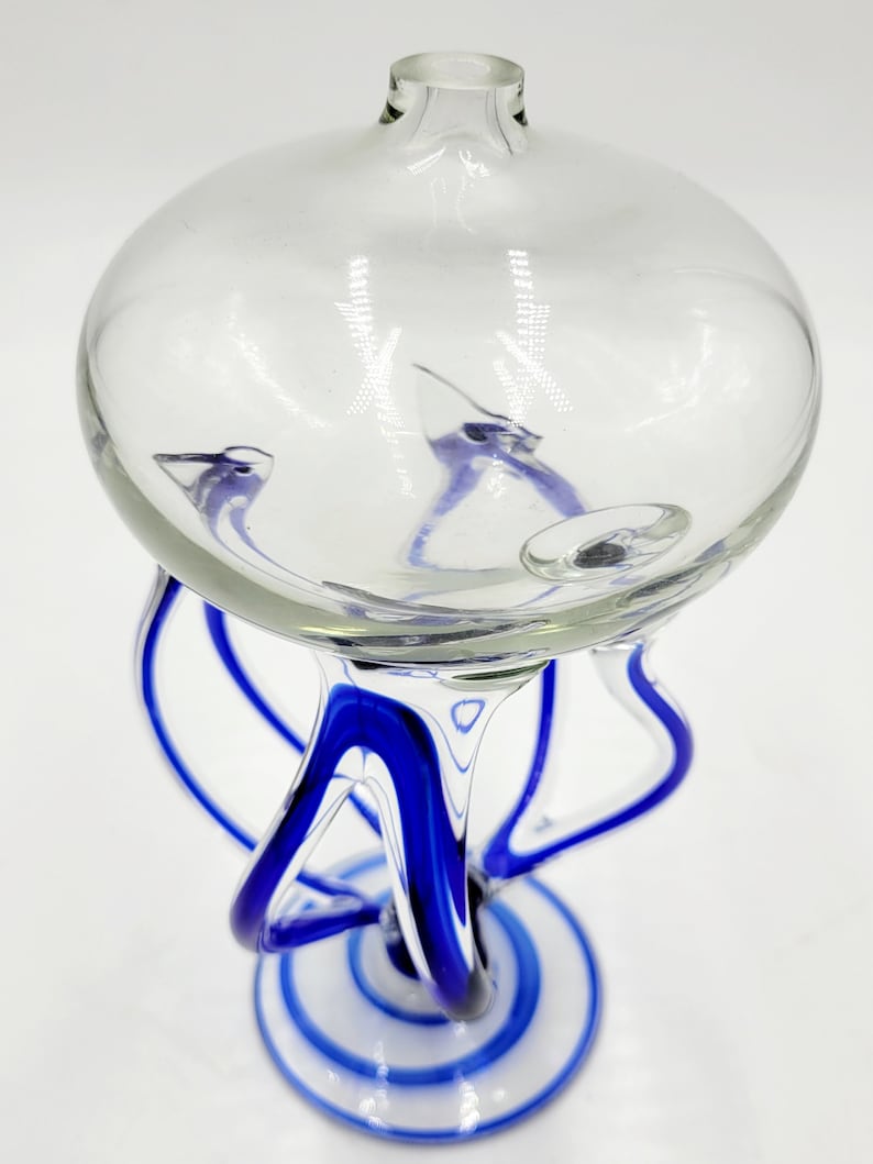 Jozefina Krosno Art Glass Jellyfish Oil Lamp Blue Made in - Etsy