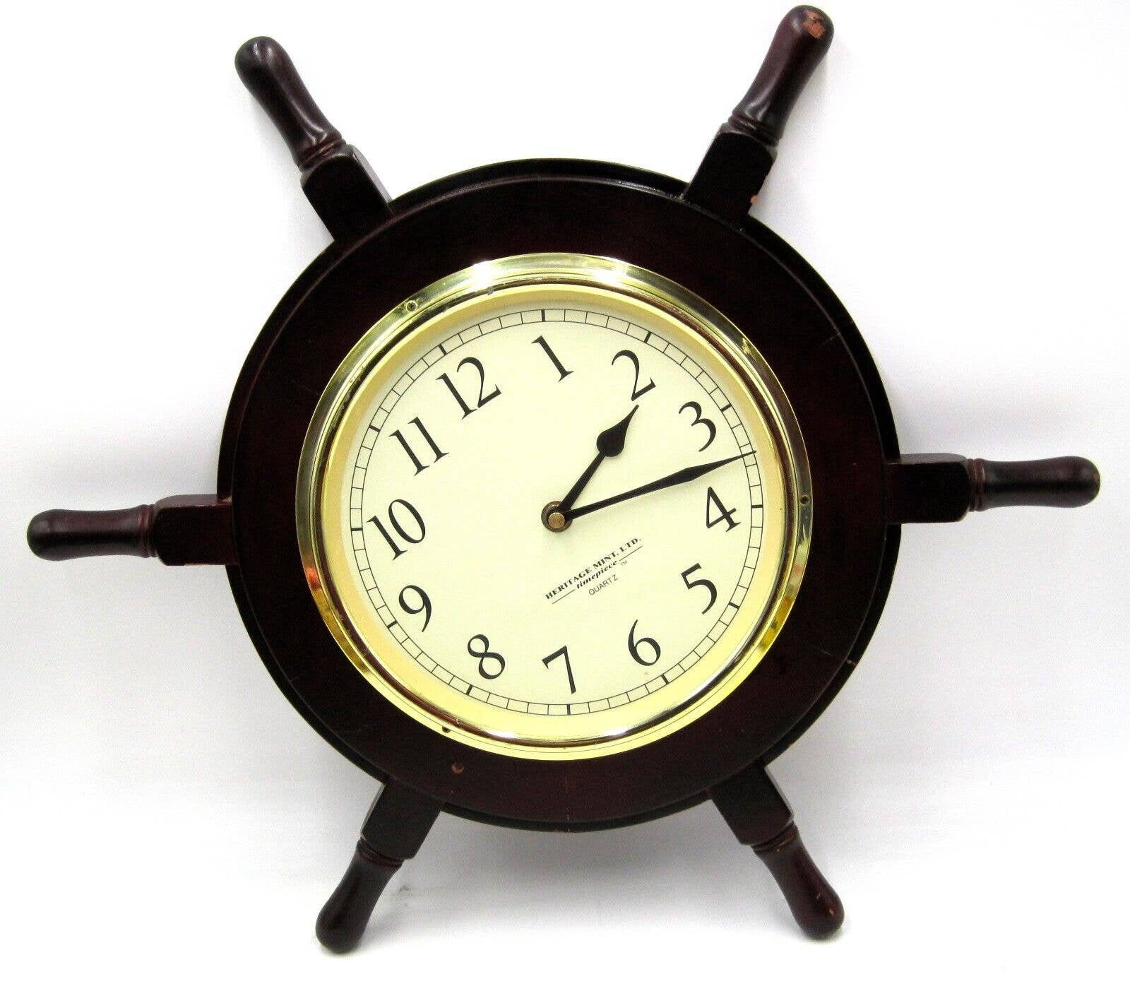 Heritage Mint Nautical Ship's Helm Wheel Wooden Wall Clock Quartz 19 ...