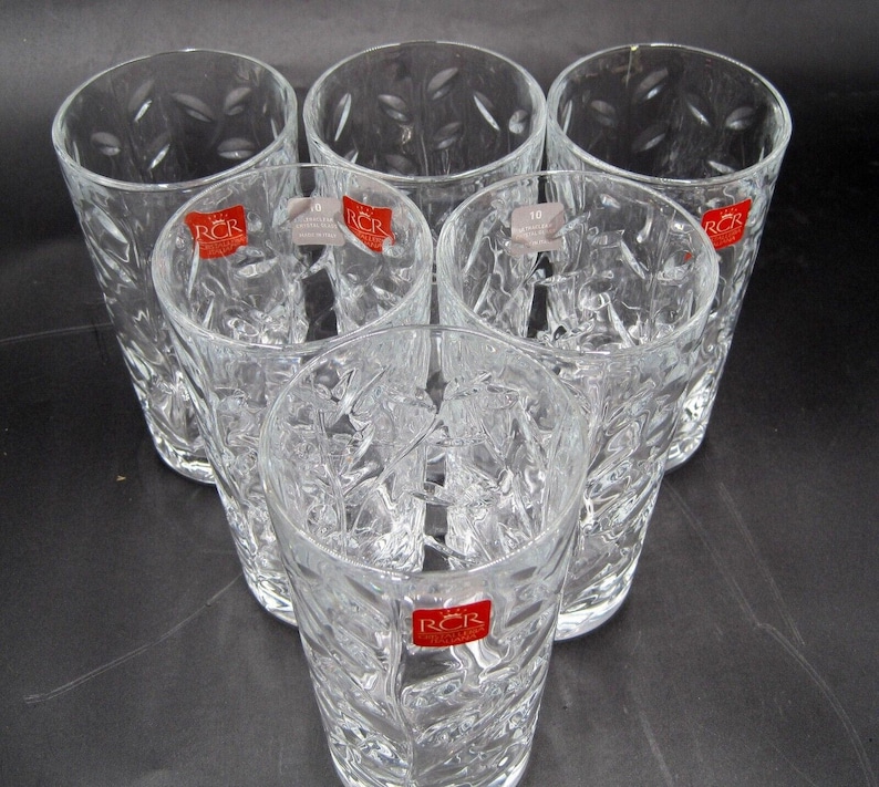 RCR LAURUS Clear Crystal Glass Tumblers 17oz Made in Italy Set of 6 ...