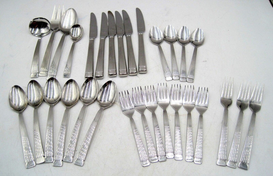 30 Pieces Vintage MCM Stainless Linear Fluted Ribbed Design Flatware ...