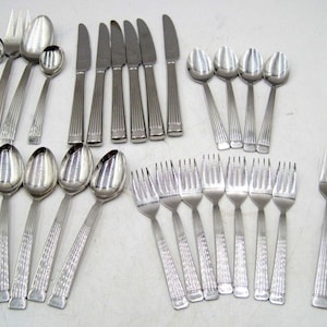 30 Pieces Vintage MCM Stainless Linear Fluted Ribbed Design Flatware ...