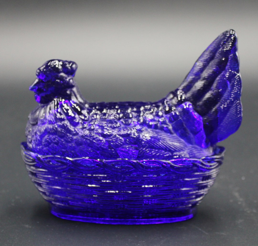 Vintage Cobalt Glass Blue Chicken Hen on Nest Egg Storage Coddler ...