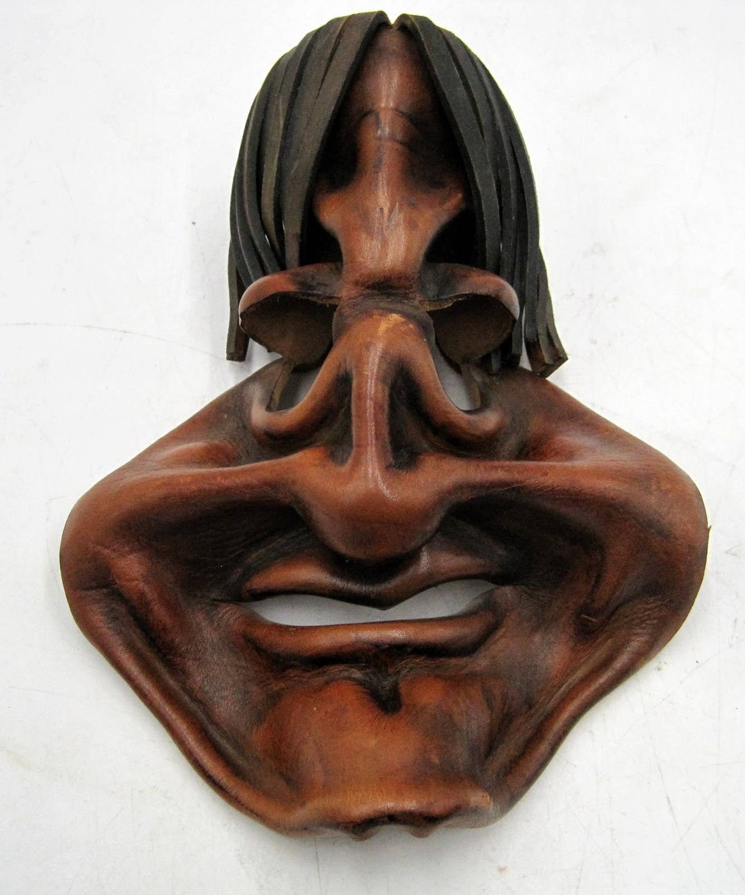 VTG Genuine Leather 3D Molded Face Mask, Wall Hanging Sculpture Signed ...
