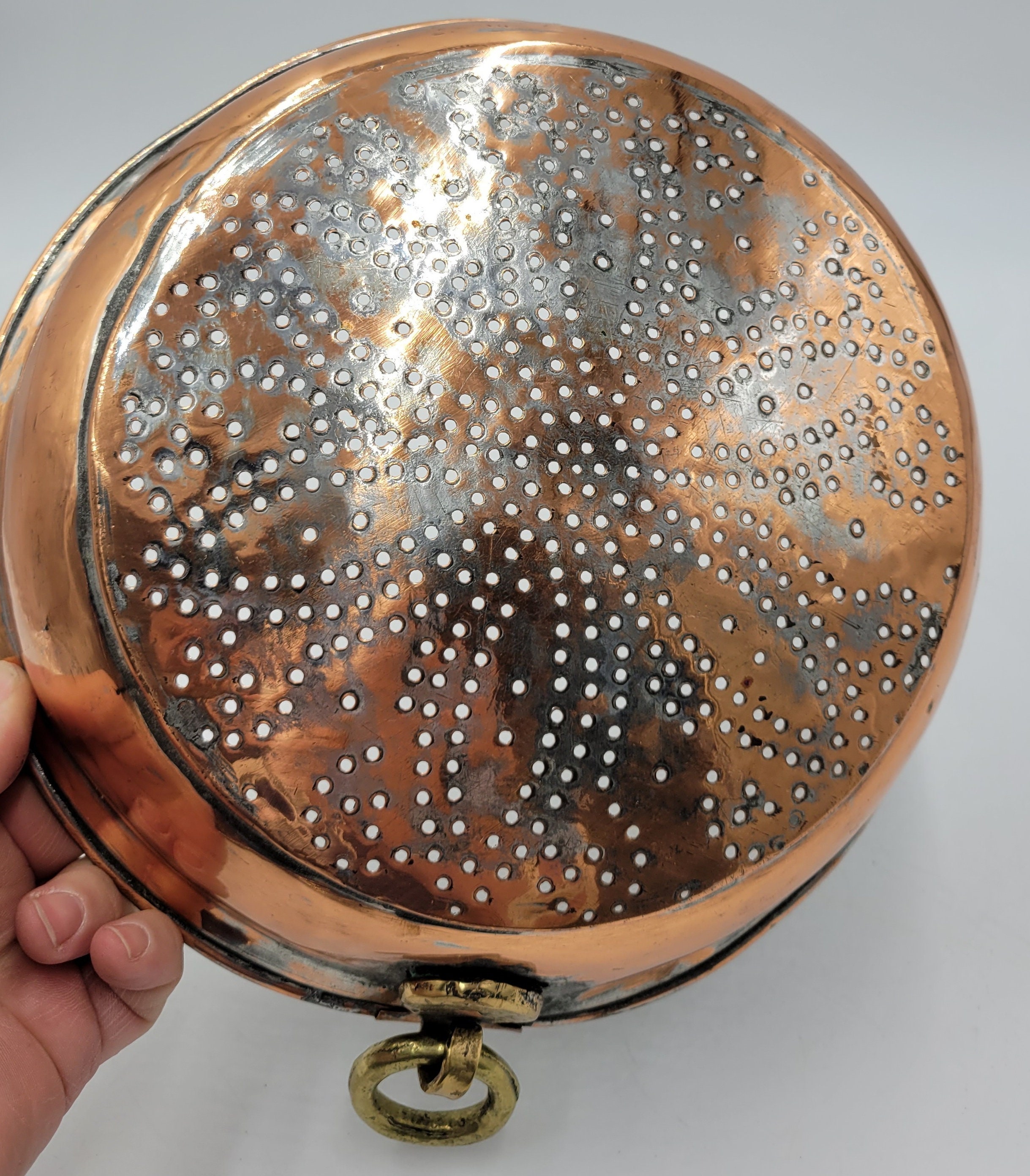 RARE Antique French Primitive Copper Fruit Colander Strainer Sieve 11 ...