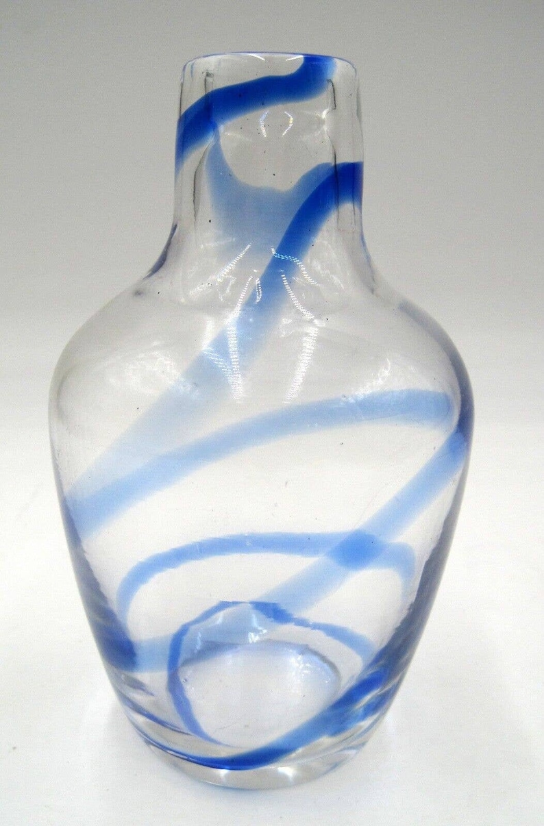 Art Glass Cobalt Blue Swirl Vase Hand Blown Vase 5 3/4" Tall - Etsy