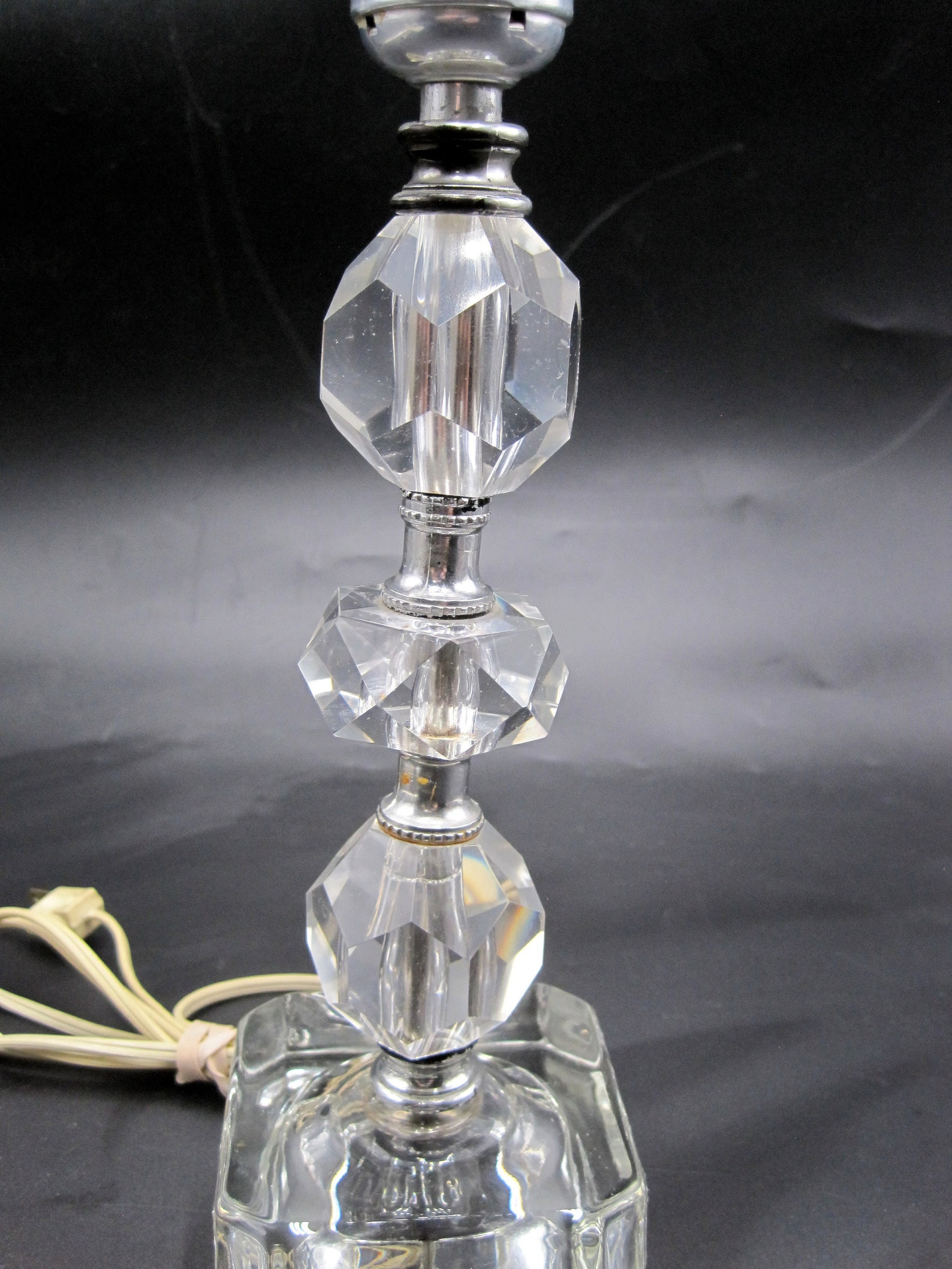 Vintage Cut Lead Crystal Table Lamp Multi Faceted Column Clear Tall 14 ...