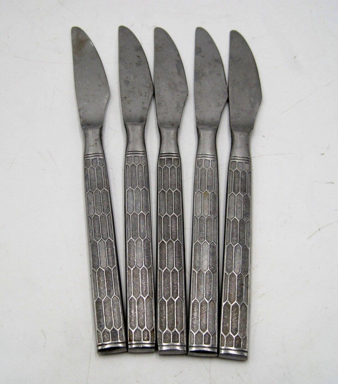 Set of 5 Orleans Silver Stainless Knives Flatware Aegean Geometric ...