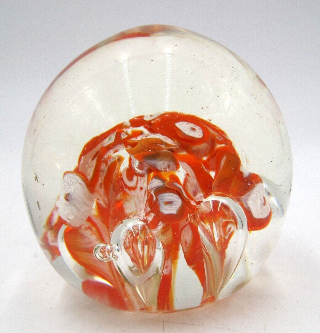 Vintage Unique Glass Paperweight Orange Flowers W/bubbles 2 5/8" - Etsy