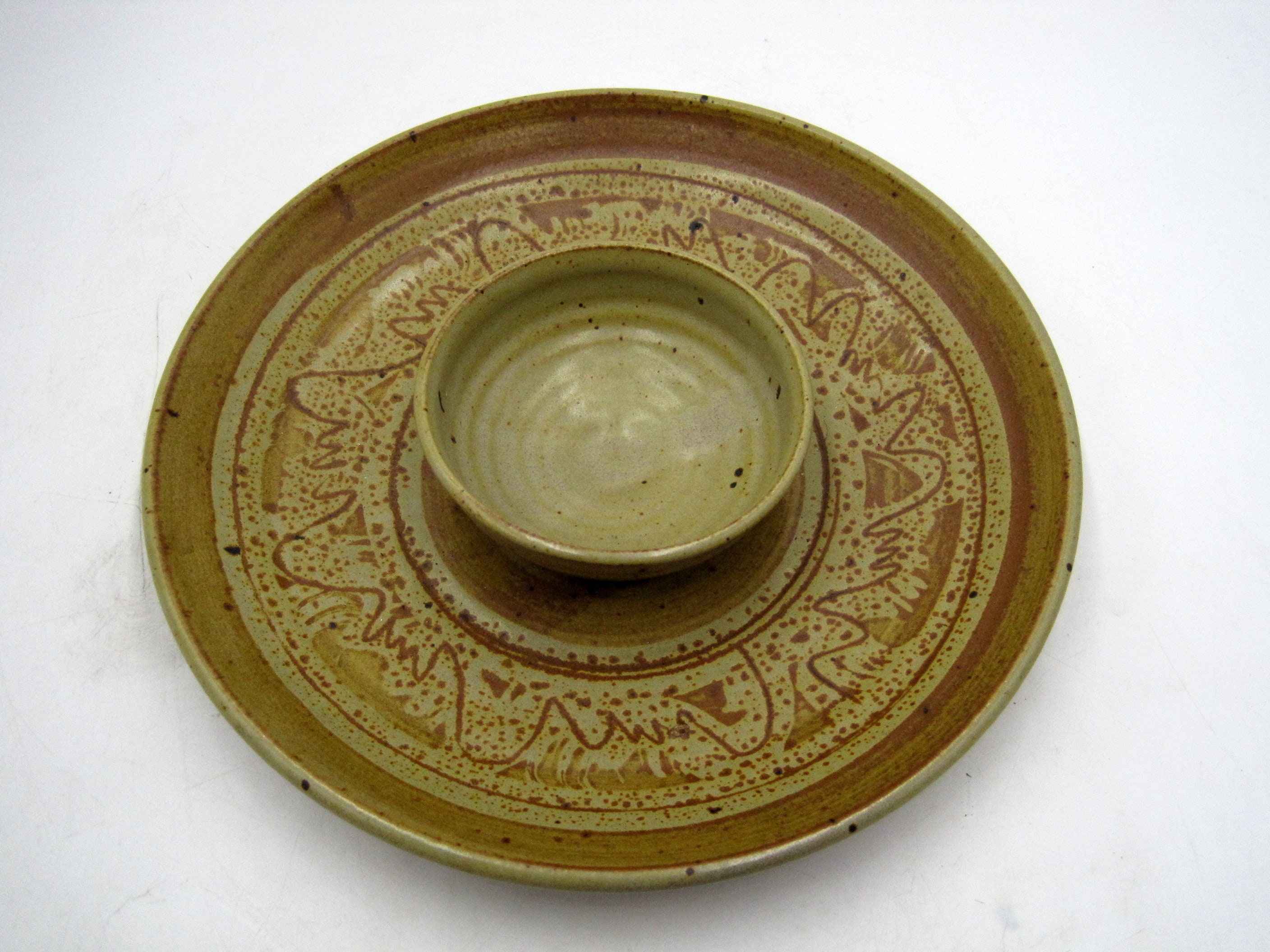 Hage Studio Signed Stoneware Pottery Abstract MCM Theme Chip and ...