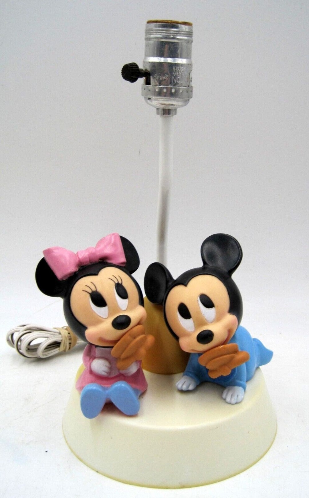 VTG 1984 Baby Mickey & Minnie Mouse Lamp W/ Night Light 3-way Switch No ...