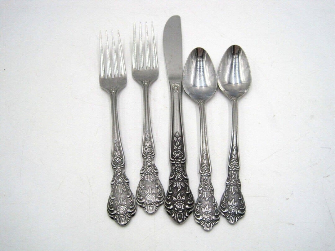 Set of 5 Rose Flatware Stainless Japan Replacements Spoons Forks Knives ...