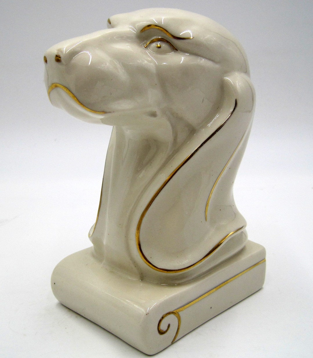 Vintage St. Regis Porcelain Dog Head Bookend ~ White With Gold Accents ...