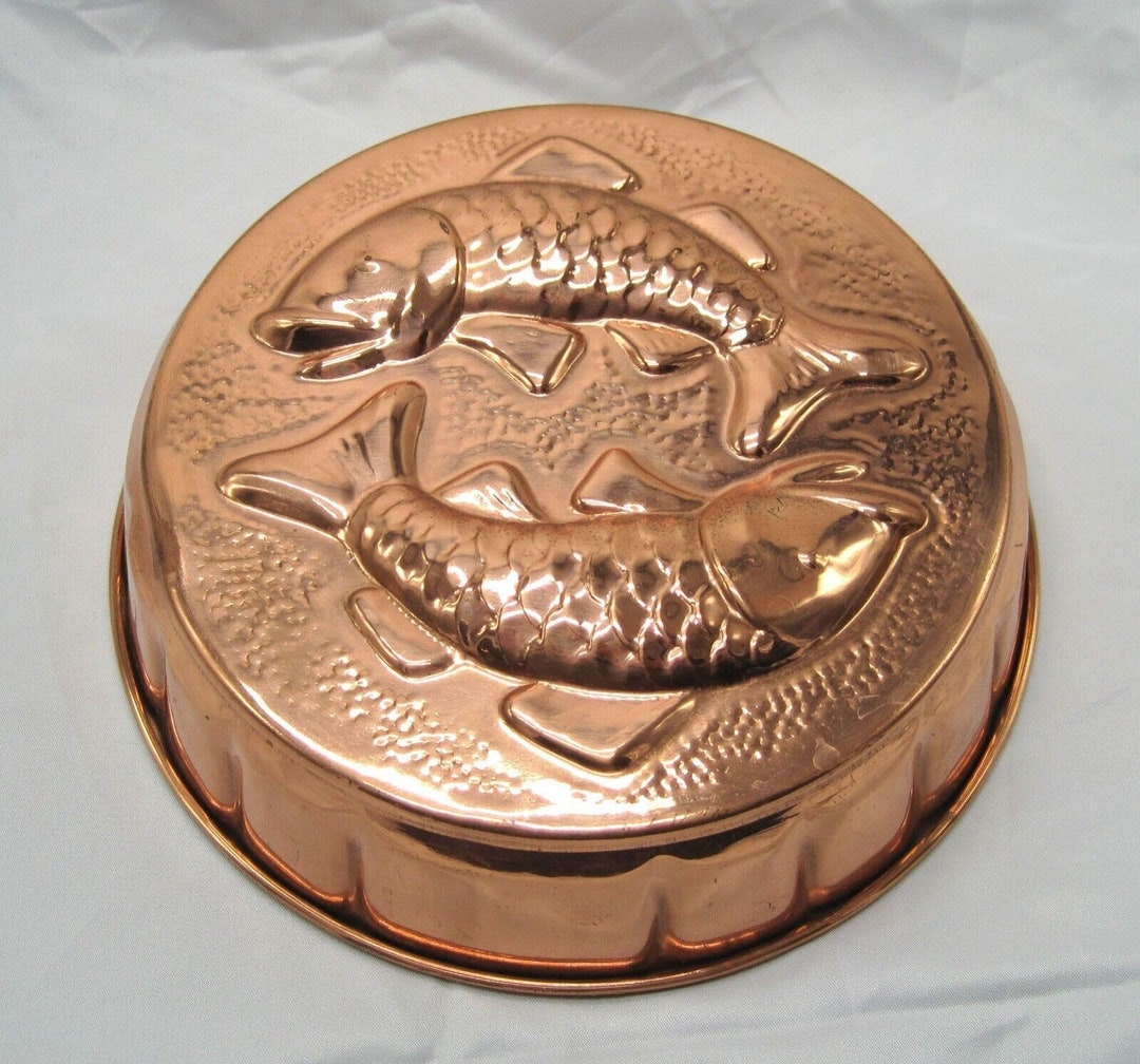 Vtg Tin Lined Copper Double Fish Mold, Round Copper Mold, Farmhouse ...