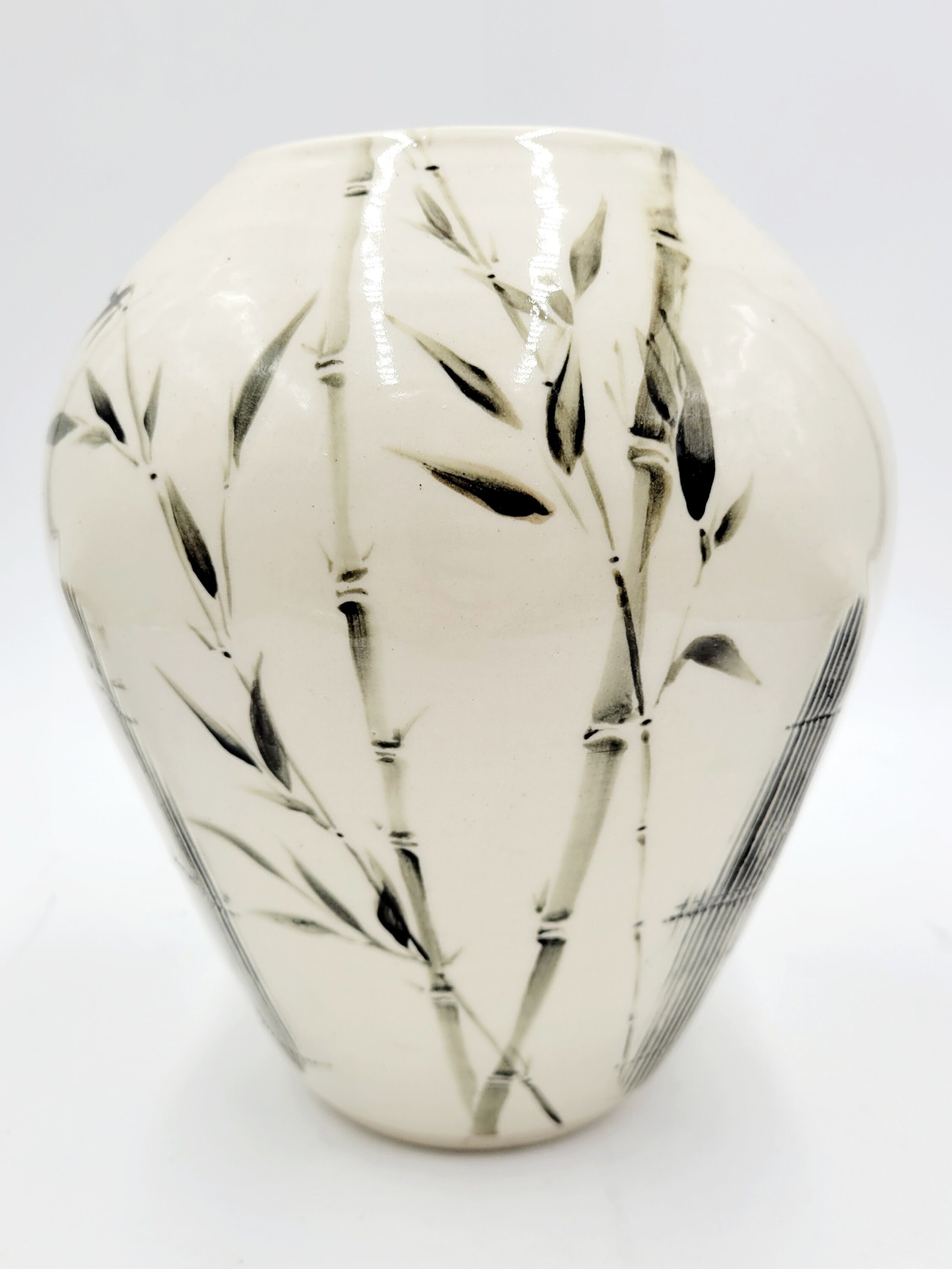 Vintage Asian Chinese Bamboo Pottery Vase Mid Century Modern Signed 8 1 ...