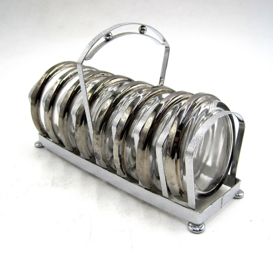 MCM Mid Century Modern Chrome Cocktail Coaster Set W/caddy Dorothy ...