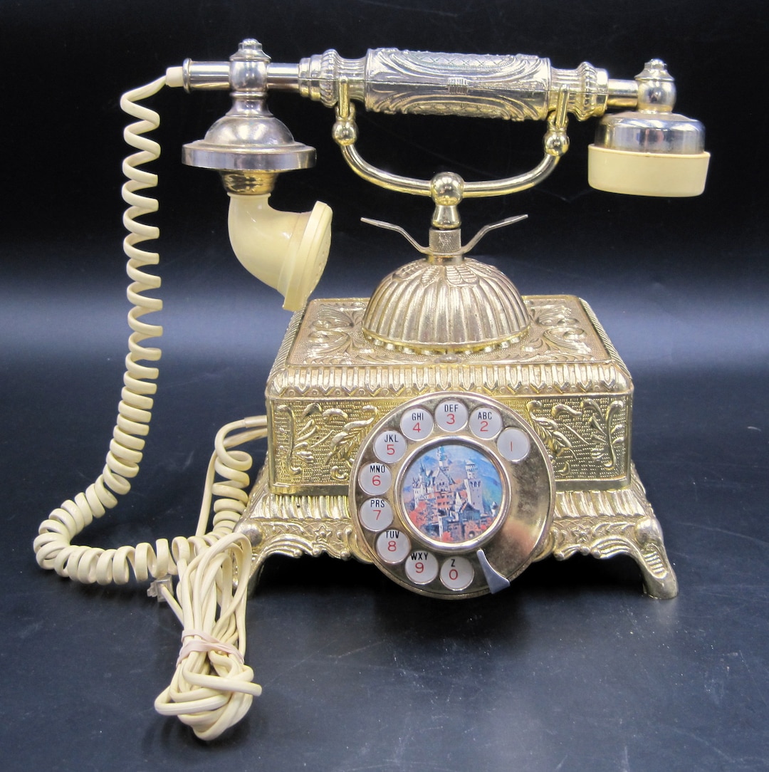 Vintage Ornate Brass Rotary Cradle Telephone, 1978 OPC Monarch Ivory ...