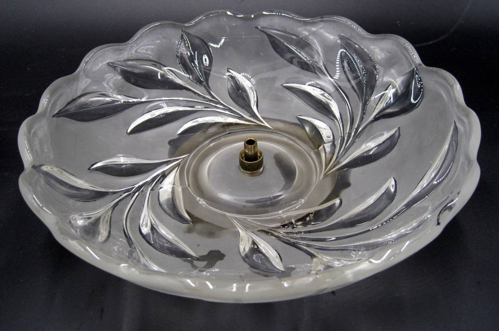 Large Vintage 1940's Art Deco Frosted/clear Cast Glass Ceiling Mount ...