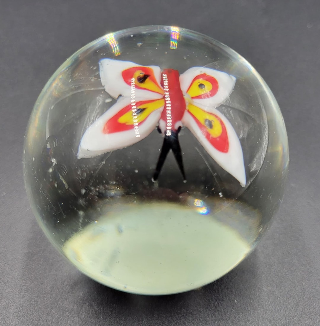 Vintage Studio Art Glass Round Paperweight Butterfly 2 3/8" - Etsy