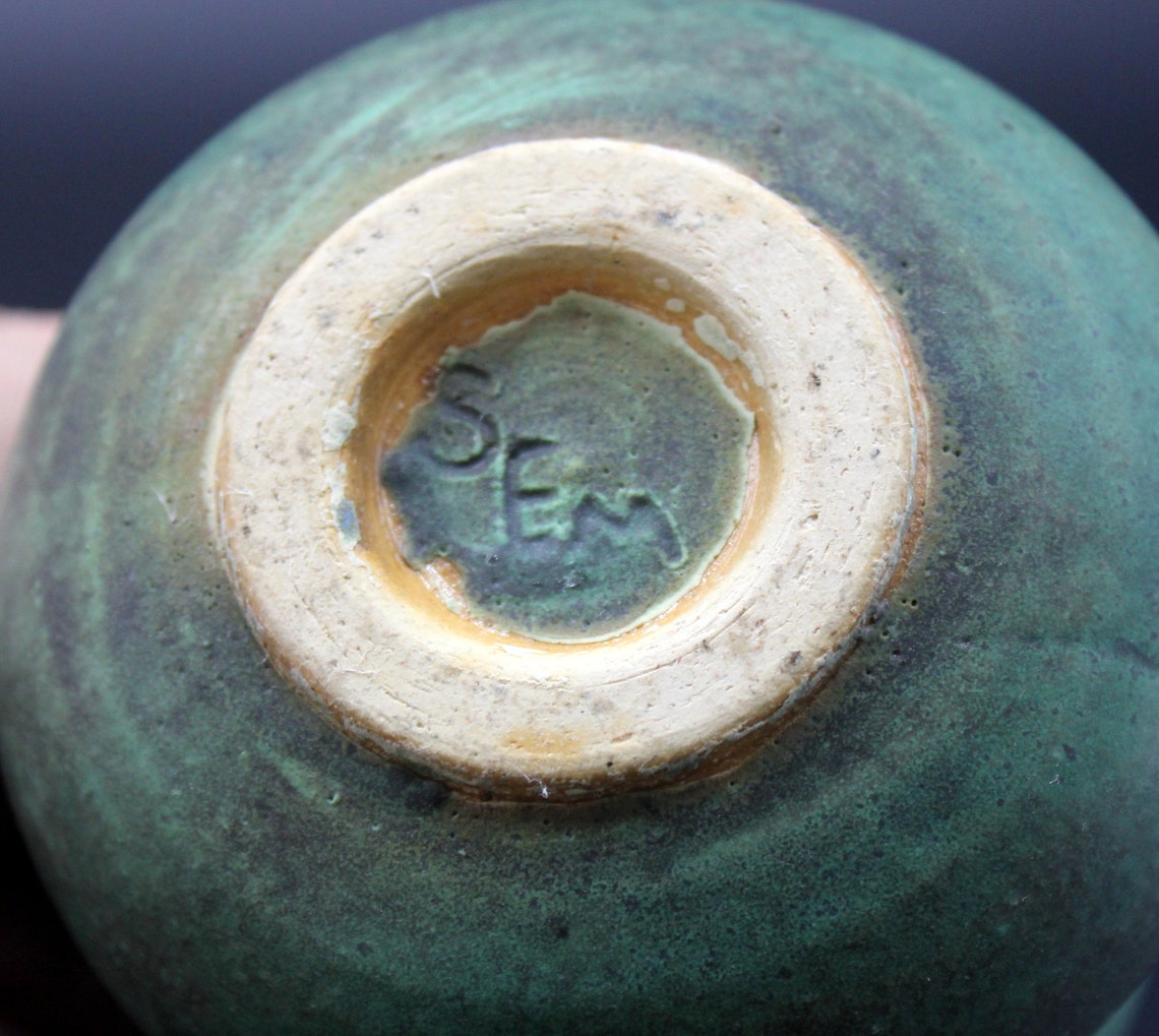 Vintage Studio Pottery Signed SEM PNW Oregon Potter Matte Green 3 1/2 ...