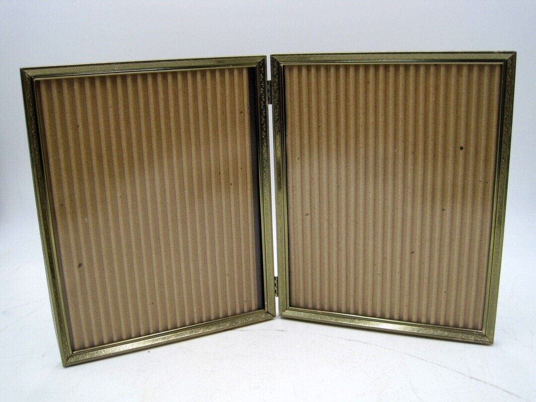 Vintage Brass Mid Century Double Folding Frame Metal Ornate 8X10 Decor ...