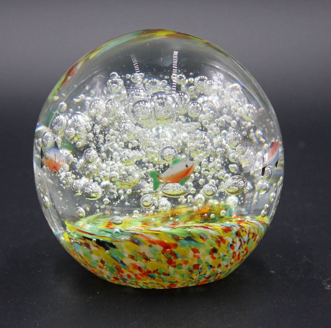 Vintage Studio Art Glass Paperweight Aquarium Fish Coral Bubbles 4 1/4 ...