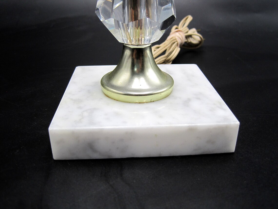 Vintage Cut Lead Crystal Table Lamp Multi Faceted Column Clear Tall ...