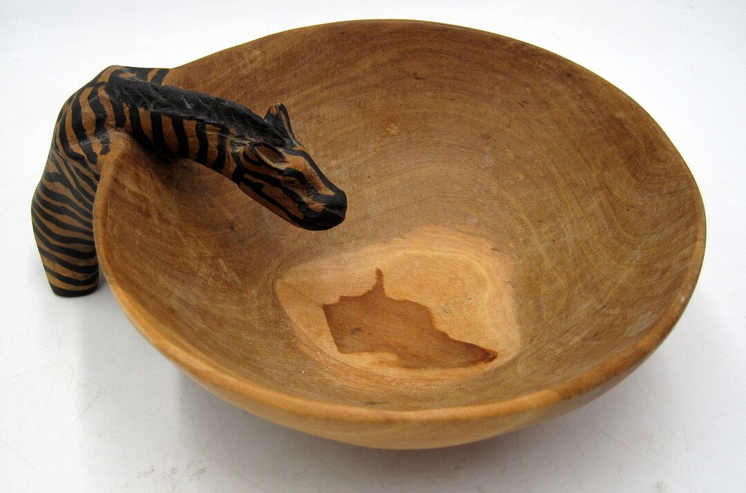 Vintage Hand Carved Wood Giraffe Bowl Rustic African Zoo Animal Decor ...
