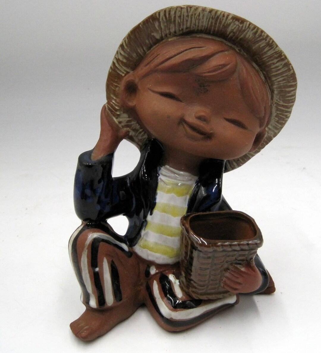 Vintage Japanese UCTCI Clay Pottery Boy Vase Figurine Redware Stoneware ...