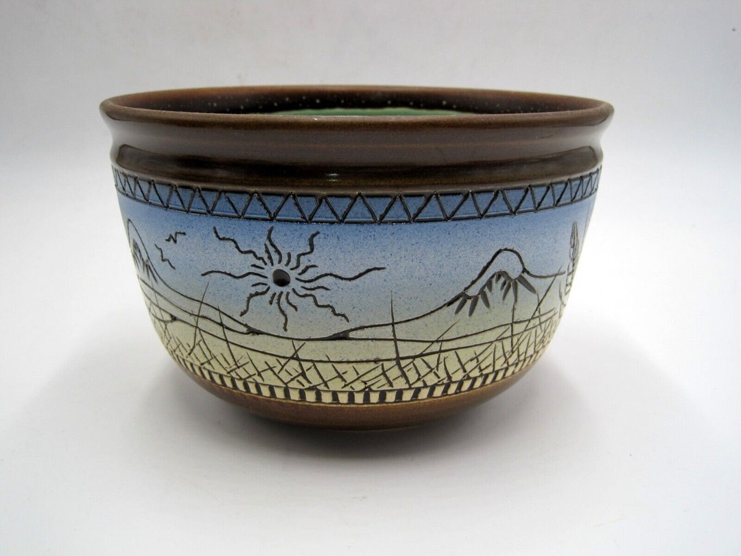 VTG 80's Ted Juve Olaf Art Pottery Planter Mountains & Grass Design PNW ...