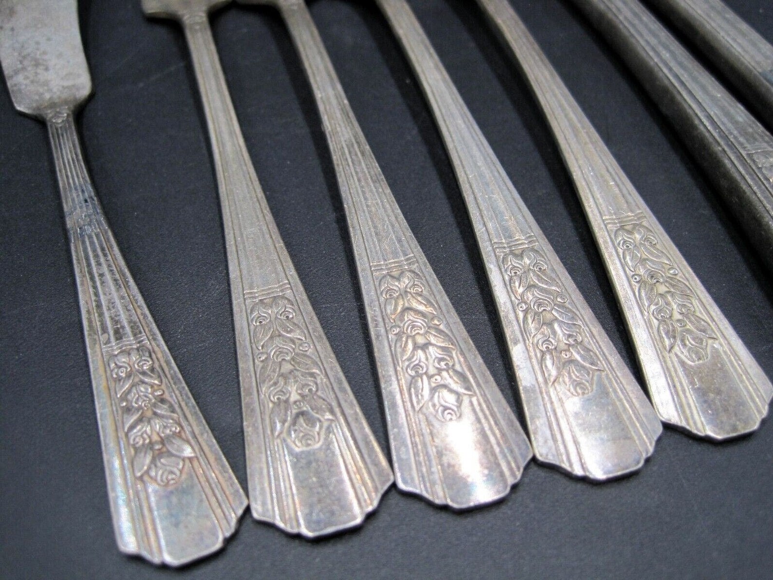 7 Pieces VTG 1938 ONEIDA Rogers Al Plus ROSALIE Pattern Silver Plate ...