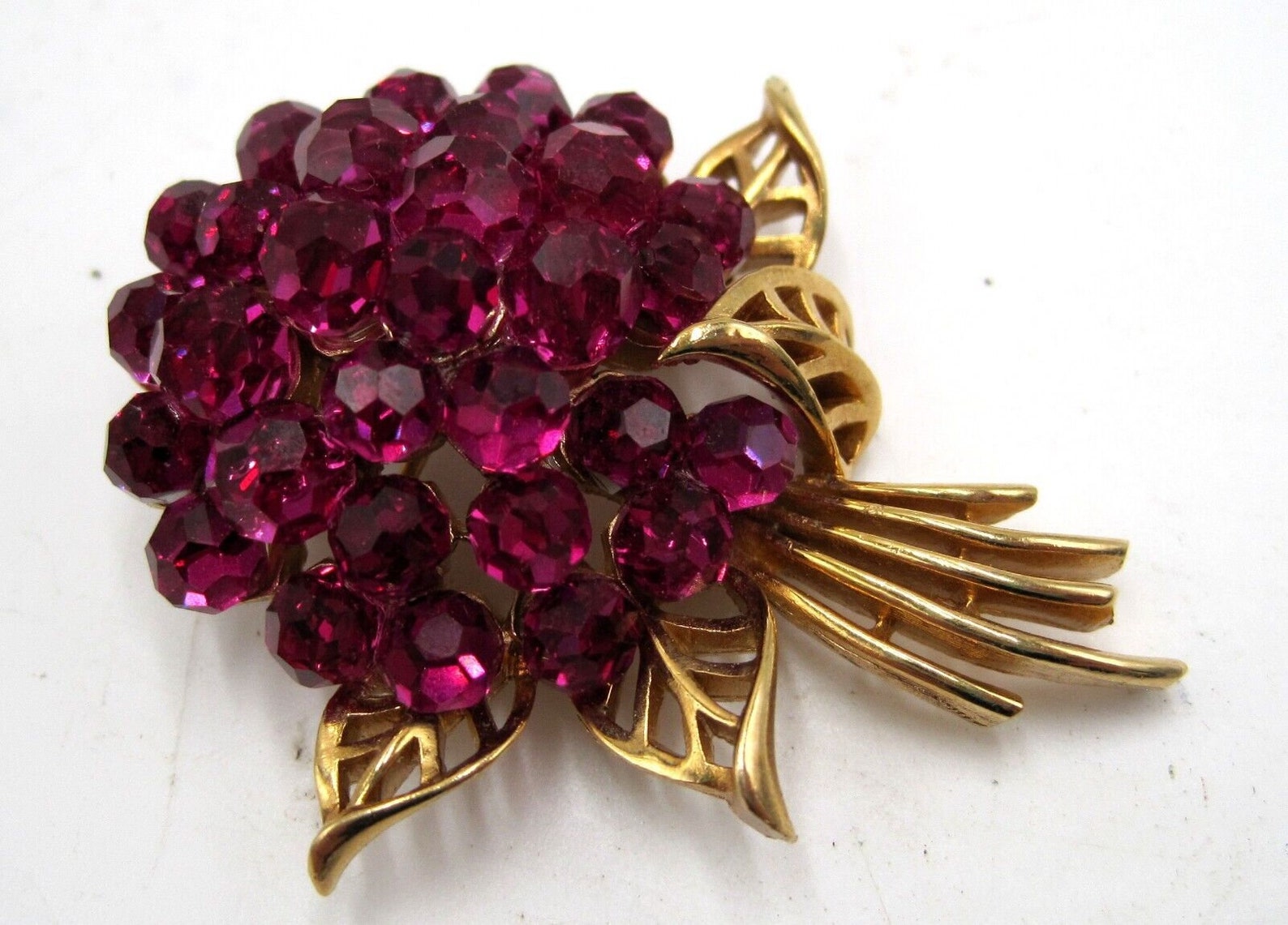 Vintage Crown Trifari Fuchsia Pink Briolette Rhinestones Bouquet Brooch ...