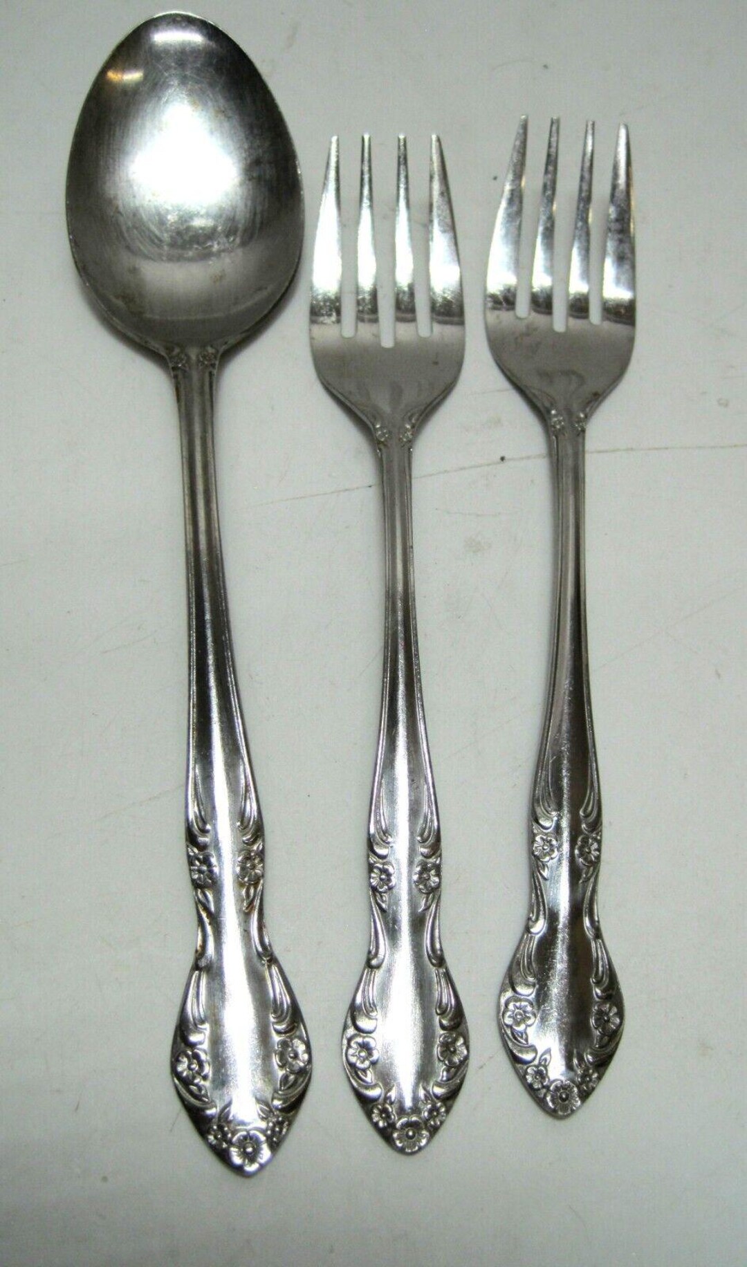 Set of 3 - Utica Vintage Saranac Floral Flatware Salad Forks Soup Spoon ...