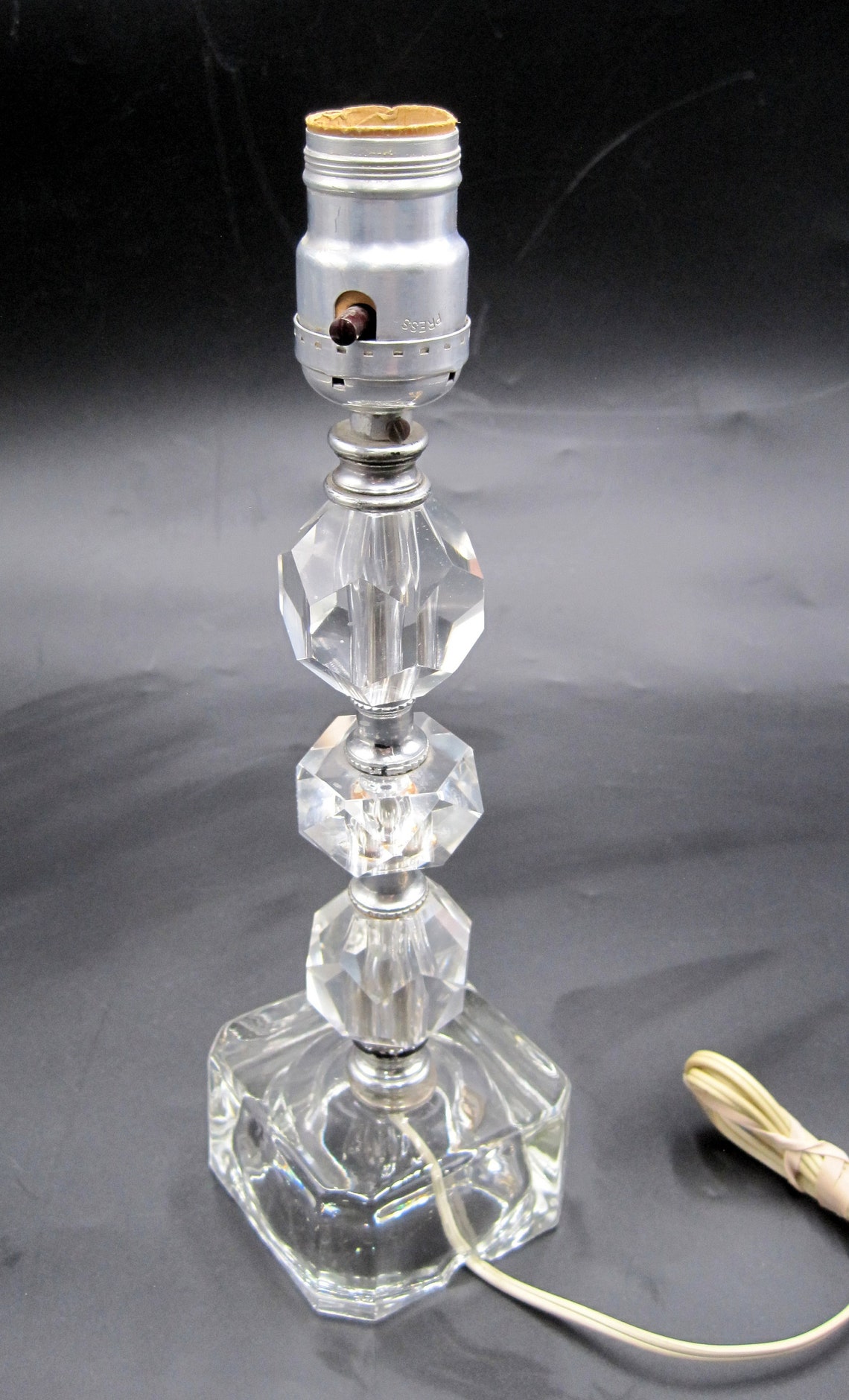 Vintage Cut Lead Crystal Table Lamp Multi Faceted Column Clear Tall 14 ...