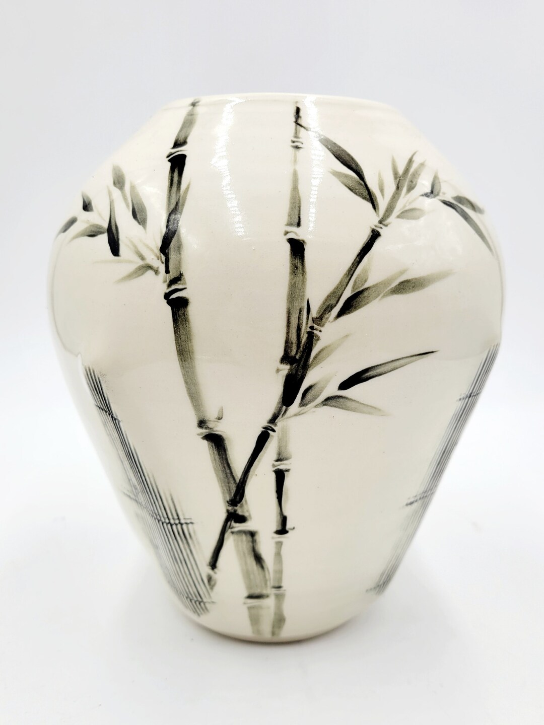 Vintage Asian Chinese Bamboo Pottery Vase Mid Century Modern Signed 8 1 ...