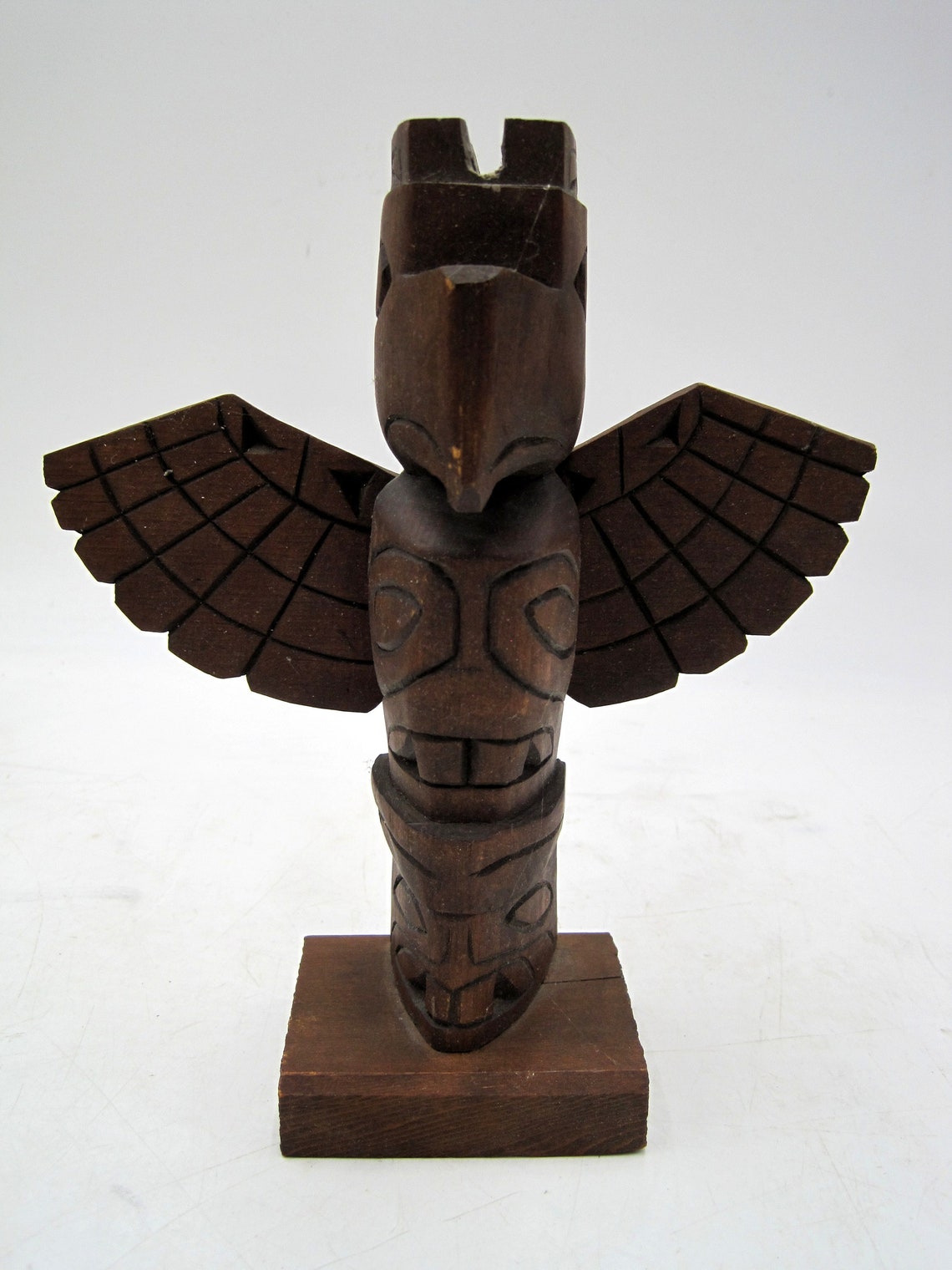 Vintage Hand Carved Wood TOTEM POLE 8 PNW Tlingit Haida Pacific Coastal ...