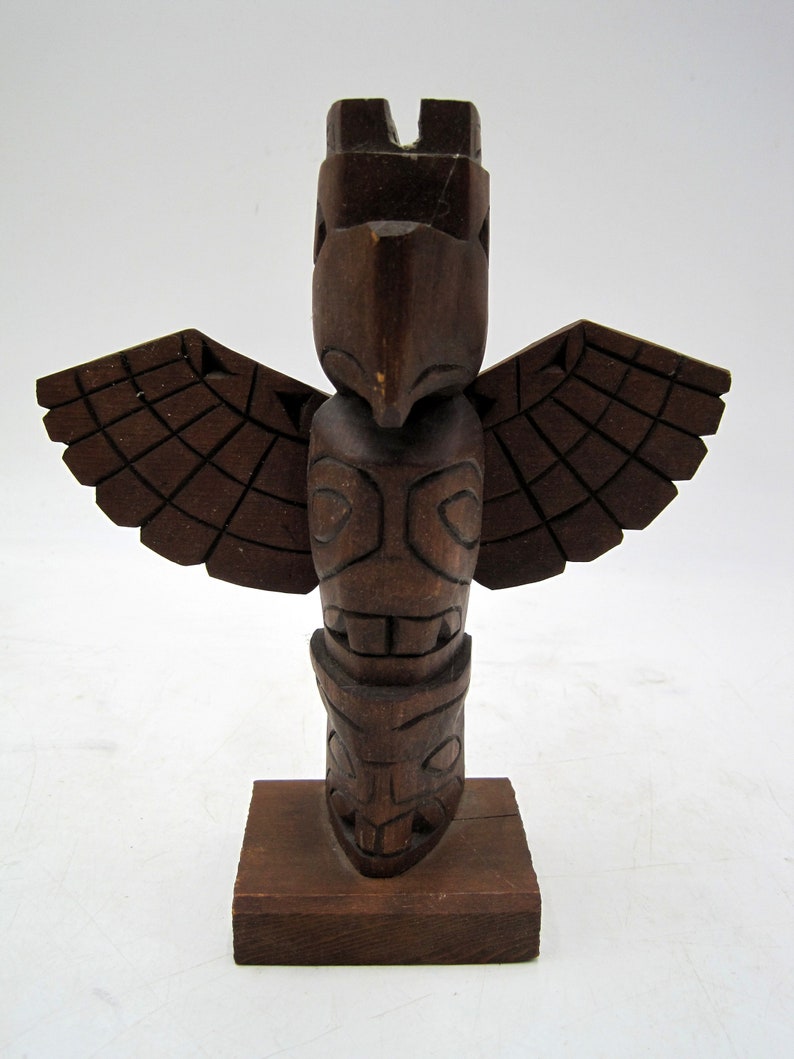 Vintage Hand Carved Wood TOTEM POLE 8" PNW Tlingit Haida Pacific ...