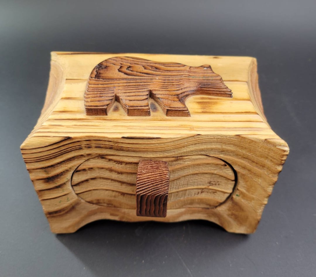 Hand Made Puzzle Box Trinket Jewelry Box Carved Bear - Etsy