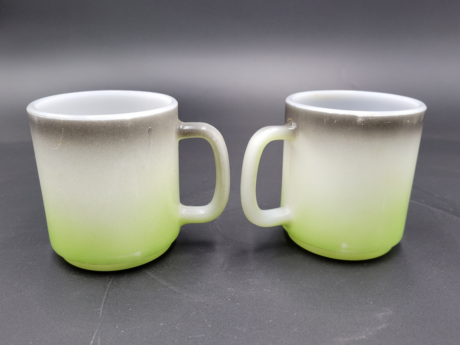 Set of 2 - Vintage Fire King 3 Colour Fade Mugs Coffee Cup Milk Glass ...