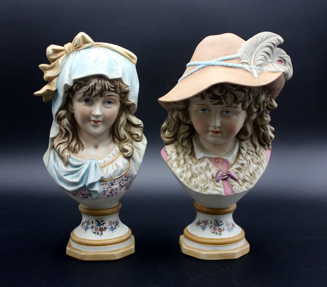 Spectacular Early Pair of 10-3/4 In. Victorian Era Bust Porcelain ...